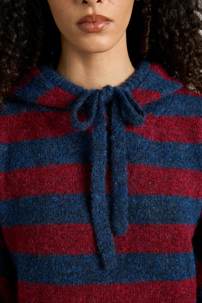 riley knit hoodie - red navy stripe – Damson Madder