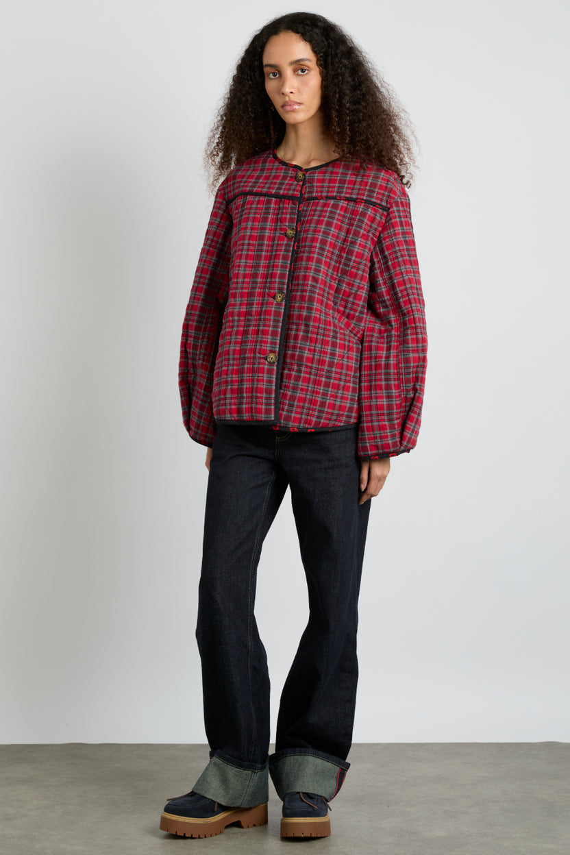 macy quilted jacket - red check – Damson Madder