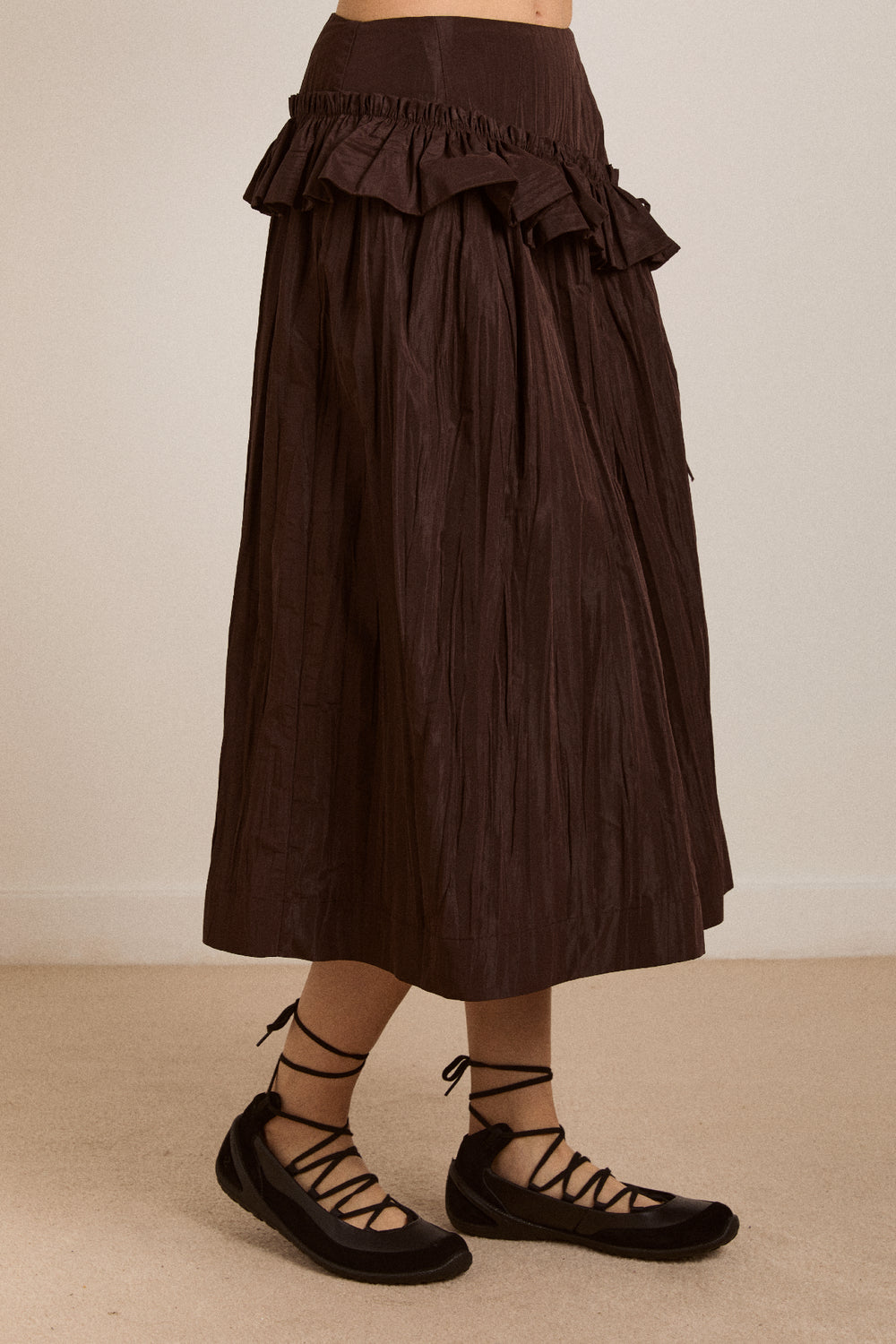 flavia midi skirt - choc taffeta – Damson Madder