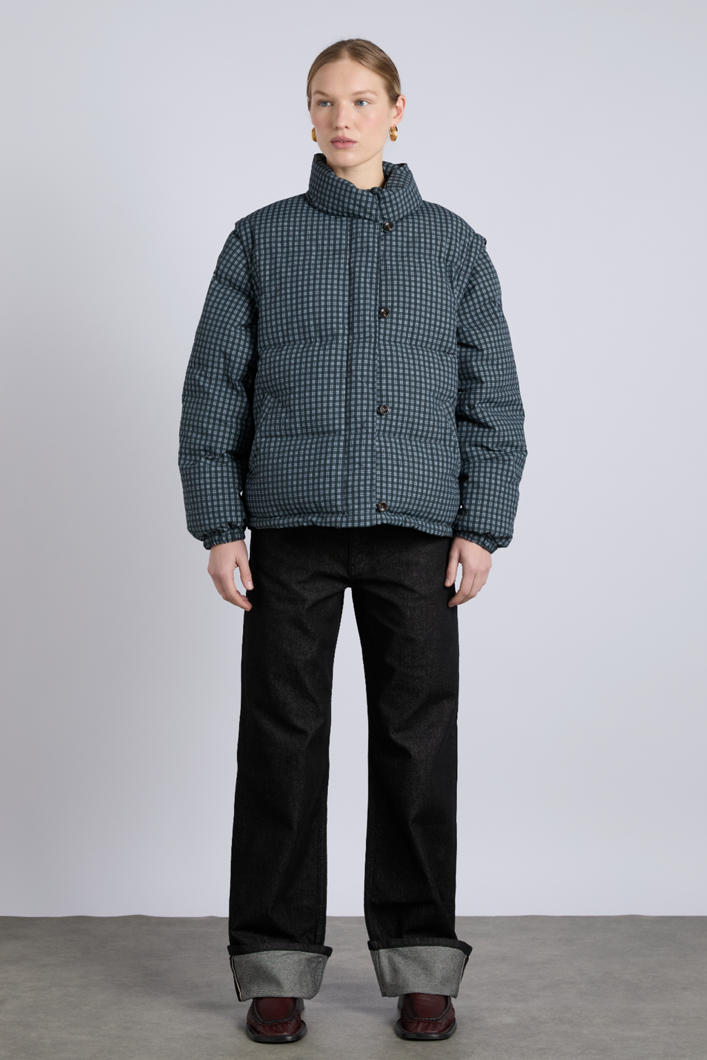 pearl check puffer - navy gingham – Damson Madder