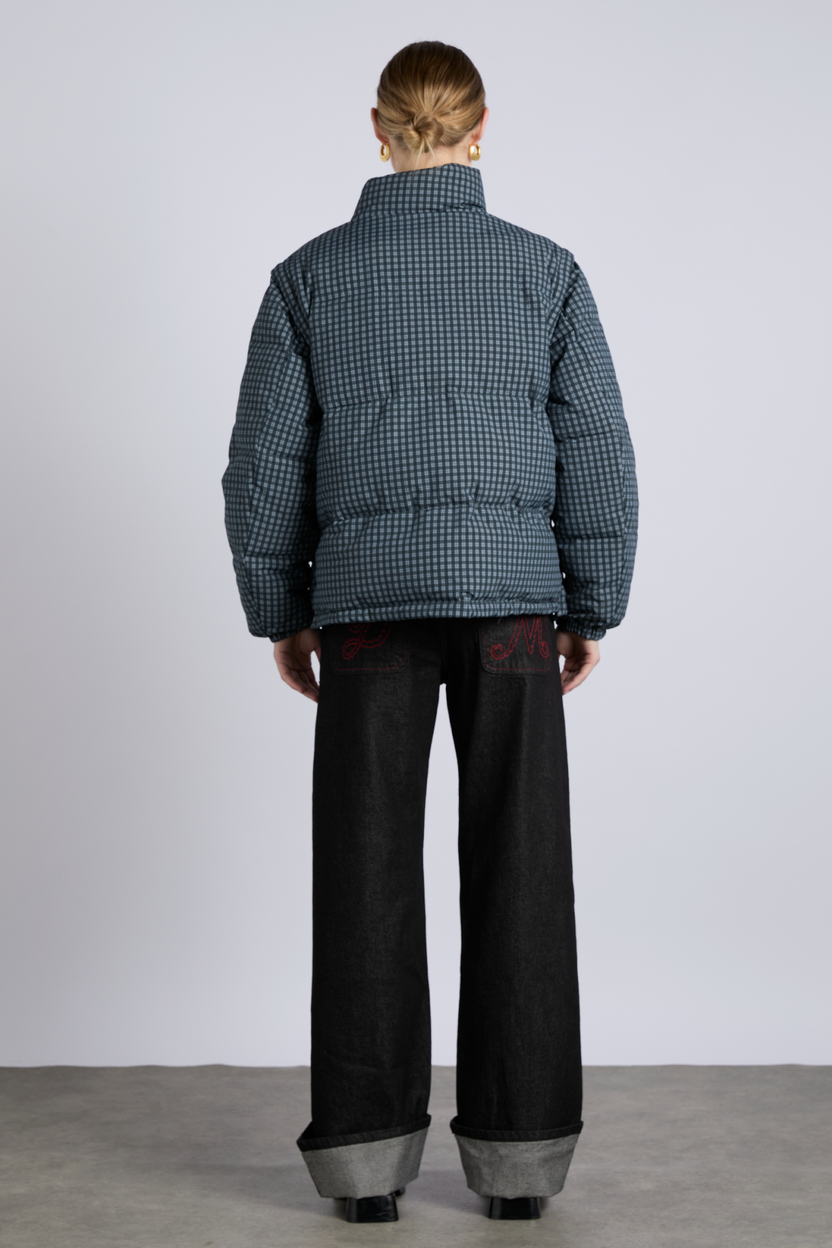 pearl check puffer - navy gingham – Damson Madder