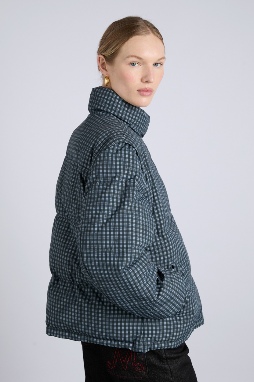 pearl check puffer - navy gingham – Damson Madder