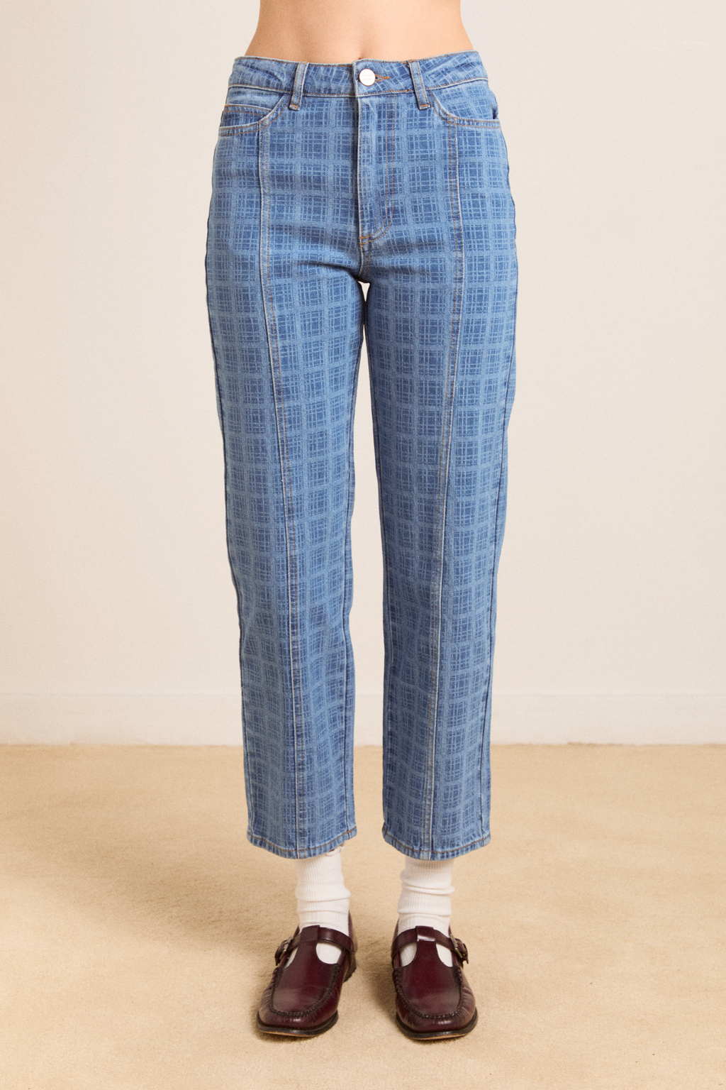 tovie jeans - laser check – Damson Madder