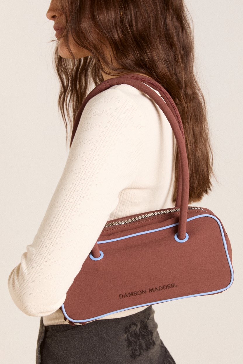benny mini bowler bag - choc & blue – Damson Madder