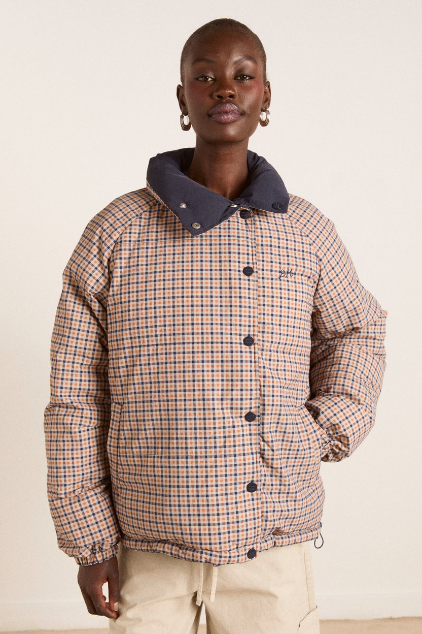 Reversible Opal Puffer - Navy & Check – Damson Madder