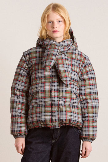 pearl hooded puffer - multi check – Damson Madder