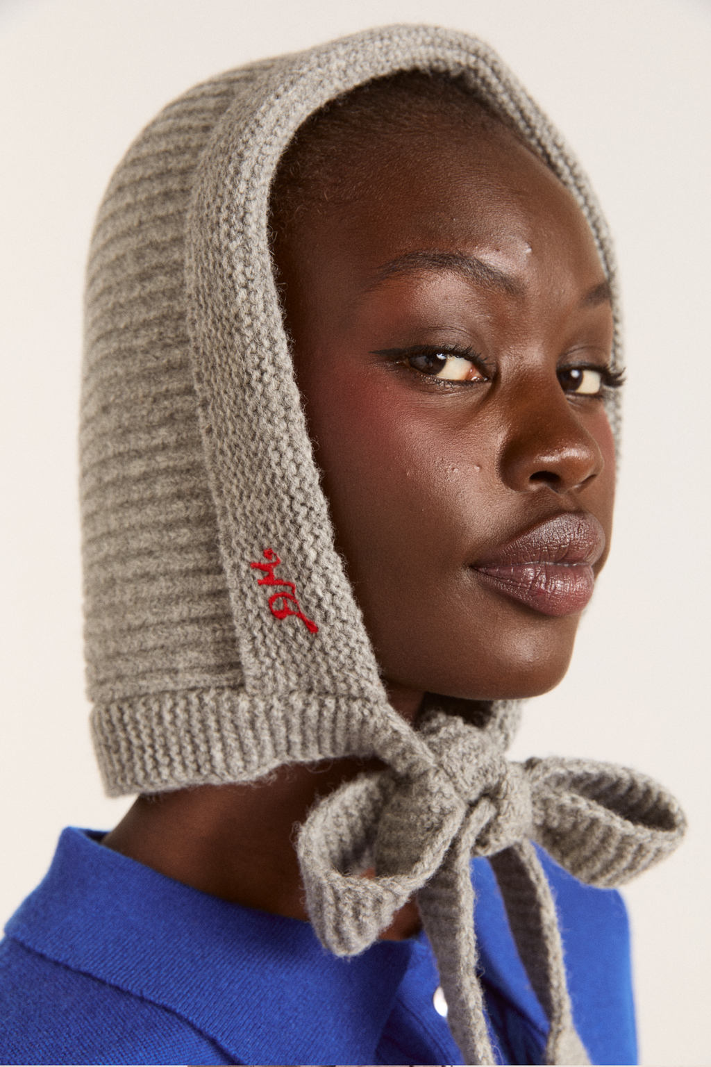 ribbed bonnet with tie detail - grey marl – Damson Madder