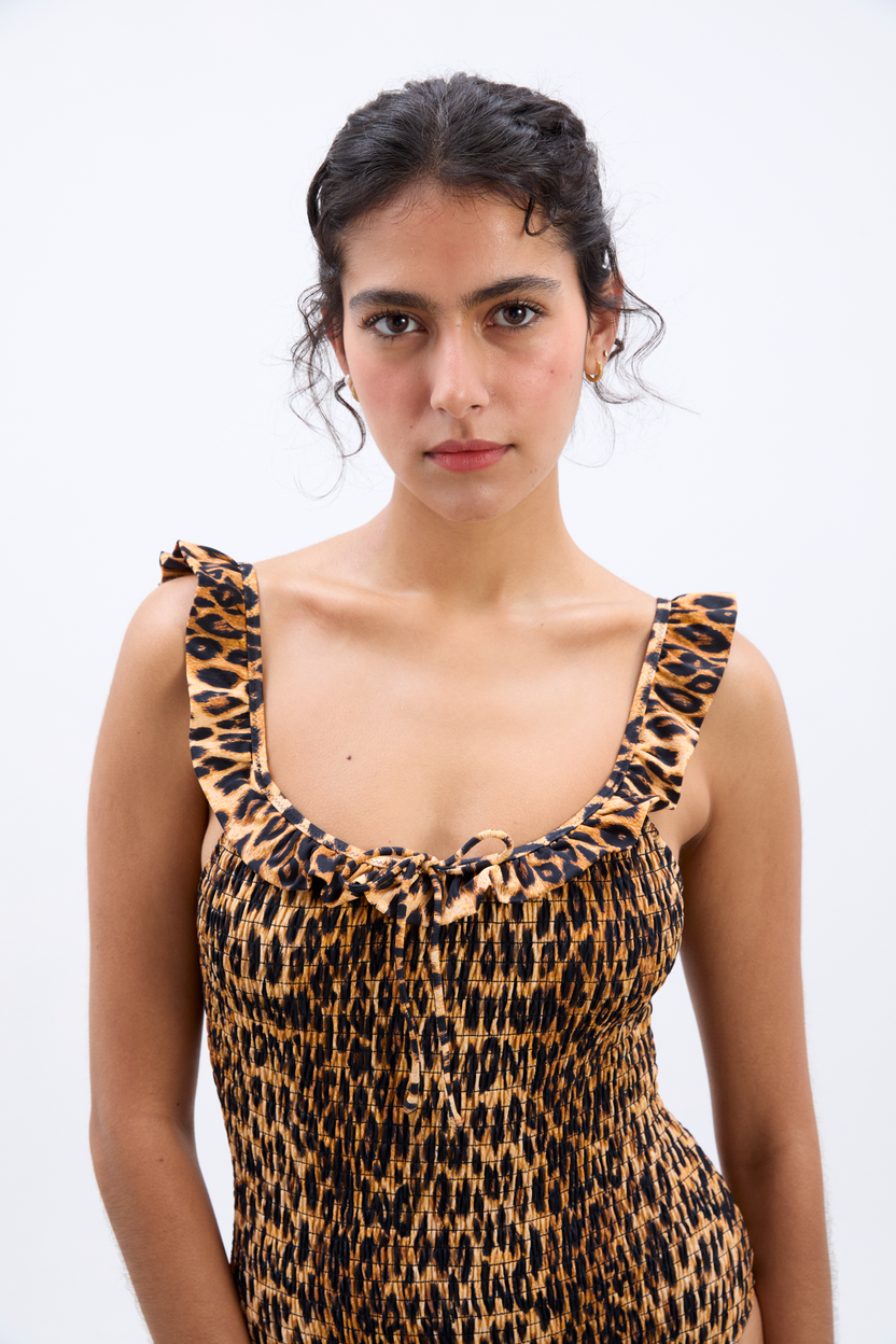 cheyenne shirred ruffle swimsuit - leopard – Damson Madder