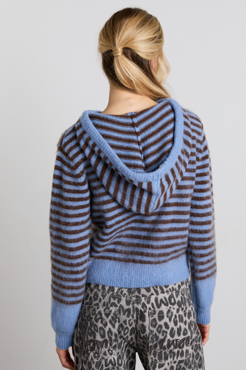 ruthie bonnet cardigan - blue & chocolate stripe – Damson Madder