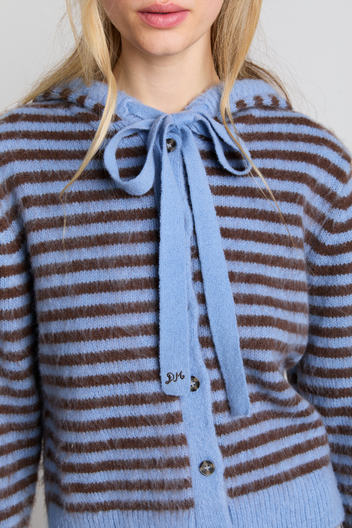 ruthie bonnet cardigan - blue & chocolate stripe – Damson Madder