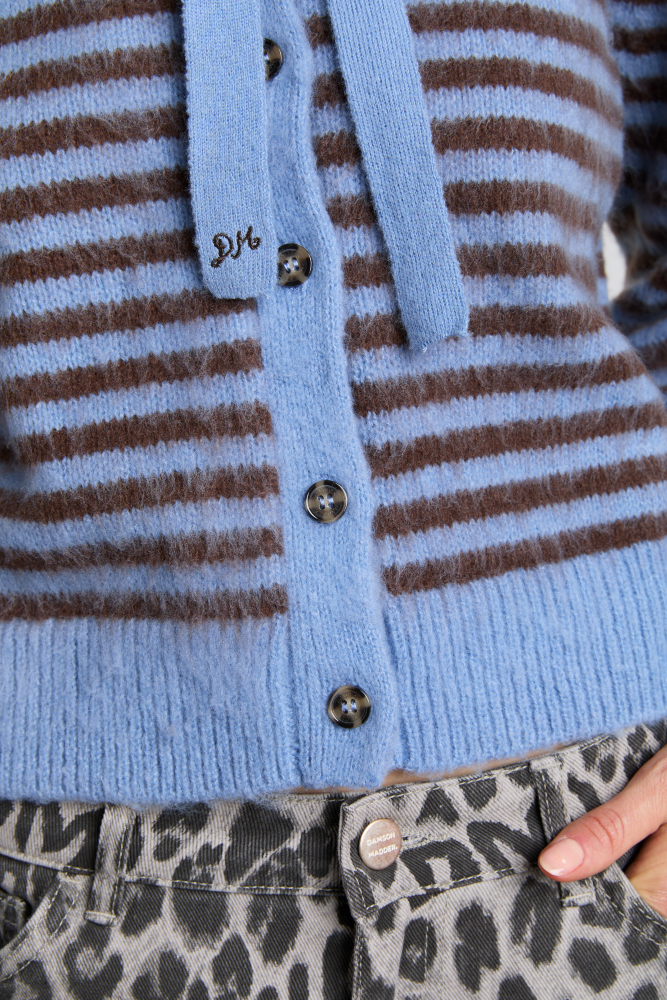 ruthie bonnet cardigan - blue & chocolate stripe – Damson Madder