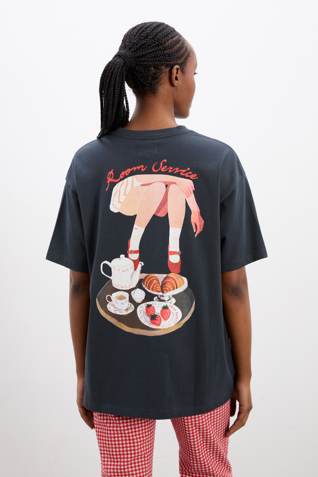 ring for room service tee - charcoal – Damson Madder