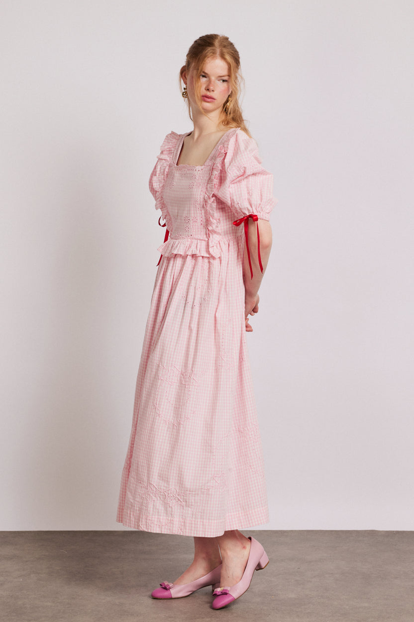 rhea dress - pink gingham – Damson Madder